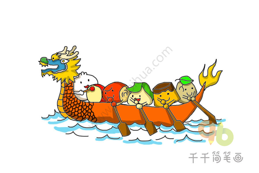 端午节赛龙舟简笔画_端午节
